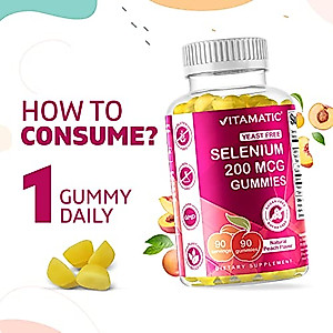 Vitamatic Yeast Free Selenium Gummies 200mcg as Selenomethionine Supplement Essential Trace Mineral with Superior Absorption 90 Pectin Based Gummies