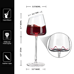Slanted White Wine Glasses Set of 2, Modern No-lead Hand-Blown Long Stem Red Wine glasses,Premium Crystal Clear Glass with Unique Concave Base,Gift Box-for Anniversary,Wedding,and Christmas-13.5 oz