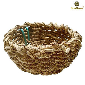 SunGrow Seagrass Bird Nest, Attachable to Cage, 2 Metal Hooks Included, for Canaries, Budgies or Finches