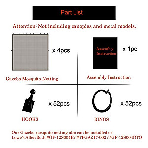 Gazebo Mosquito Netting Screen 4-Panels Universal Replacement for Patio, Outdoor Canopy, Garden and Backyard (10'x12', Beige)