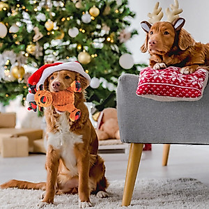 YUEPET Christmas Squeaky Dog Chew Toys, Reindeer Plush Dog Toys for Cleaning Teeth, Durable Stuffed Dog Toys with Crinkle Paper for Puppies Small Medium Dogs