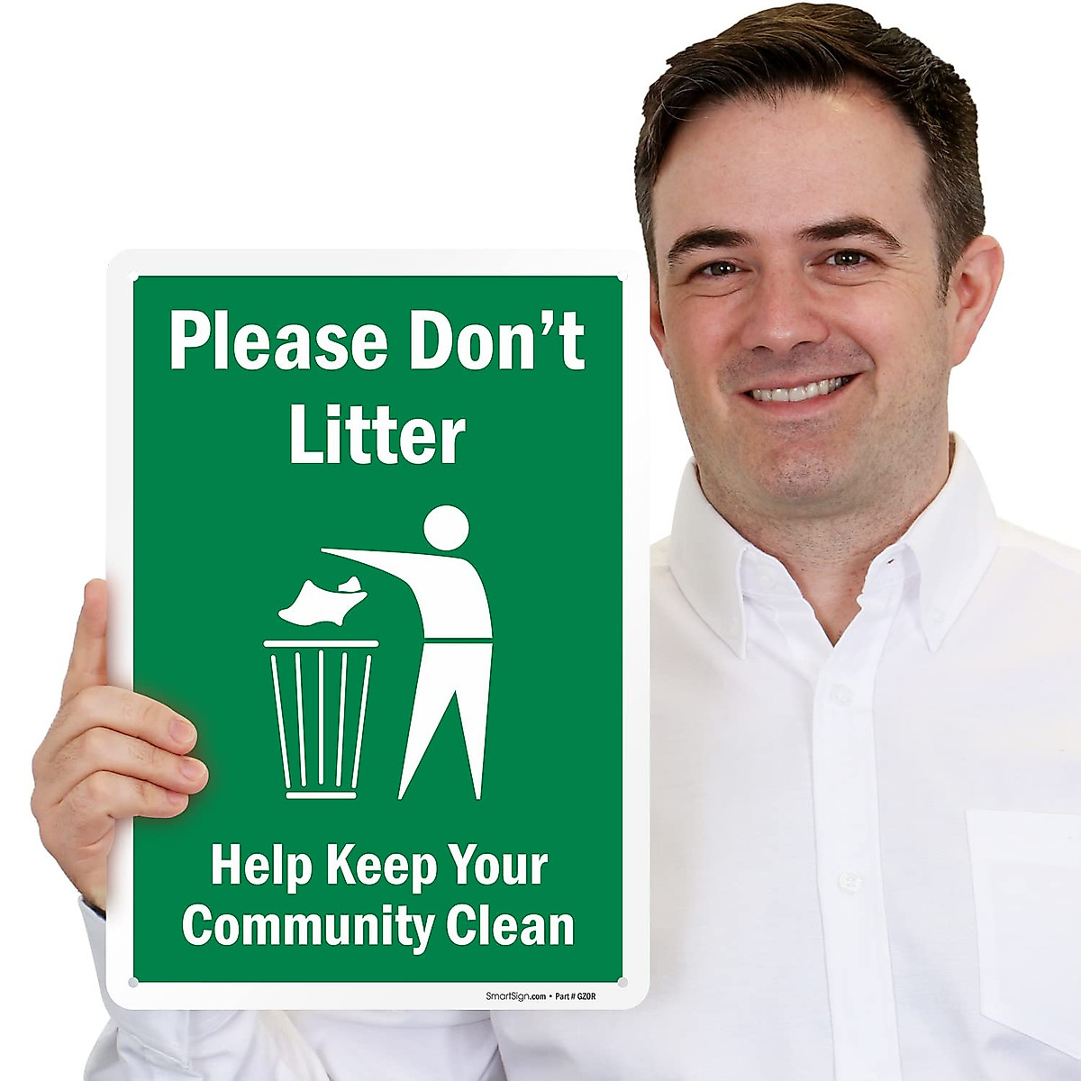 SmartSign 14 x 10 inch “Please Don't Litter - Help Keep Your Community Clean” Metal Sign, 40 mil Laminated Rustproof Aluminum, White and Green, Made in USA