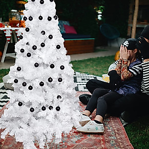 Lulu Home Christmas Hanging Ornaments, 34 Count Pre-Strung Plastic Balls, Shatterproof Barrel Packed Balls for Holiday Xmas Party Wreath Tabletop Tree Decorations, 1.57 Inch, Black