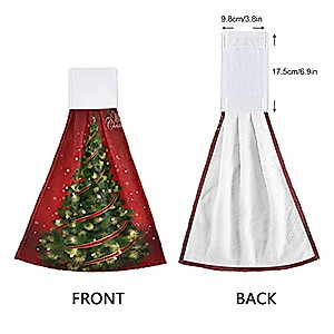 ALAZA Christmas Starry Tree Red Kitchen Hand Towel Home Decor Hanging Towels 2PCS Soft Absorbent Cloth Tie Towels for Bathroom Laundry Room 14 x 18.2 Inches