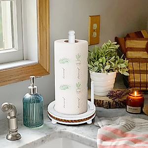 Paper Towel Holder, Paper Towel Holder Countertop with Heavy Duty Wood Base, Paper Towel Holder Stand Fits Standard & Jumbo Rolls, Farmhouse Standing Paper Towel Holders for Kitchen/Dining/Bathroom