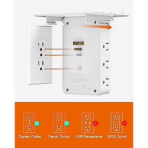 12-Plug Wall Outlet Extender with Shelf, Power Strips, Surge Protector 12 AC Outlets Multi Plug , 3 USB Ports (1 USB C Port) Expander for Home, Office, School