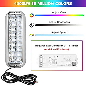 HUSUKU RS9 (2.0) RGB 4000LM Underwater Marine Light for Boat, 6.7 Inch, 45LED DC 12V, 316 Stainless Steel, IP68, Color Change LED Boat Light for Yacht Boat Transom Fishing Dock Pontoon