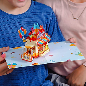 Paper Love Happy Birthday Ice Cream Truck Pop Up Card, For Adults and Kids - 5"x7" Cover - Includes Envelope and Note Tag