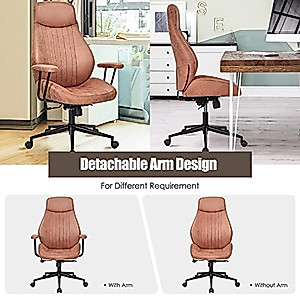 Giantex Ergonomic Office Chair, Suede Leather Office Chair, High Back Computer Desk Chair with Removable Padded Armrest for Executive Home Office, Executive Chair (Dark Brown)