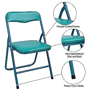 Signature Pack of 2 (Fabric/Vinyl) Steel Frame Metal Foam Padded Folding Chairs for Kids, Green and Red