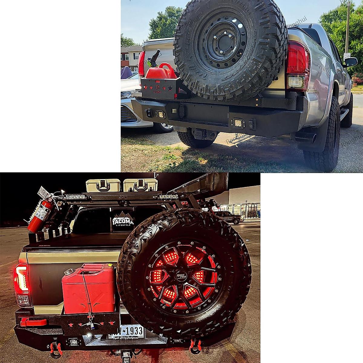 LUYWTE Fit 2016-2023 Tacoma Steel Front and Rear Bumper With Winch Plate&Tire Carrier&LED Lights（Black Texture）