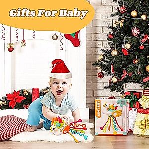 Montessori Baby Sensory Pull String Toys, Silicone Teething Toy for Babies 6-18 Months, 1-3 Years Old, Birthday Gifts for Infants Toddlers Kids Boy Girl, Bath Activities Travel Motor Skill