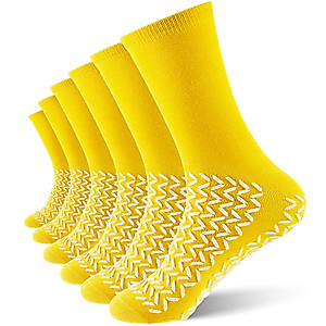 6 Pair Double Sided Tread Non Slip Socks Slip Stopping Safety Socks Fall Prevention Socks for Wide Bariatric (Yellow,Large)