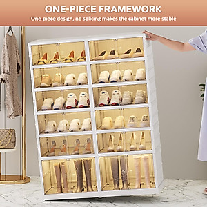SYNCVIBE Portable Shoe Rack Organizer 6 Tier 24 Pairs Foldable Shoe Box with Doors, Large Folding Cabinet Bins.Stackable Plastic Shoe Box, Storage Shoe Cabinet for Hallway, Living Room, Closet