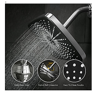 Veken 12 inch Rain Shower Head Rectangle- Wide Coverage Rainfall Style Water Spray - Adjustable Showerhead with Anti-Clog Nozzles - High Pressure Rain Fall for Soothing Sensation - Chrome Black
