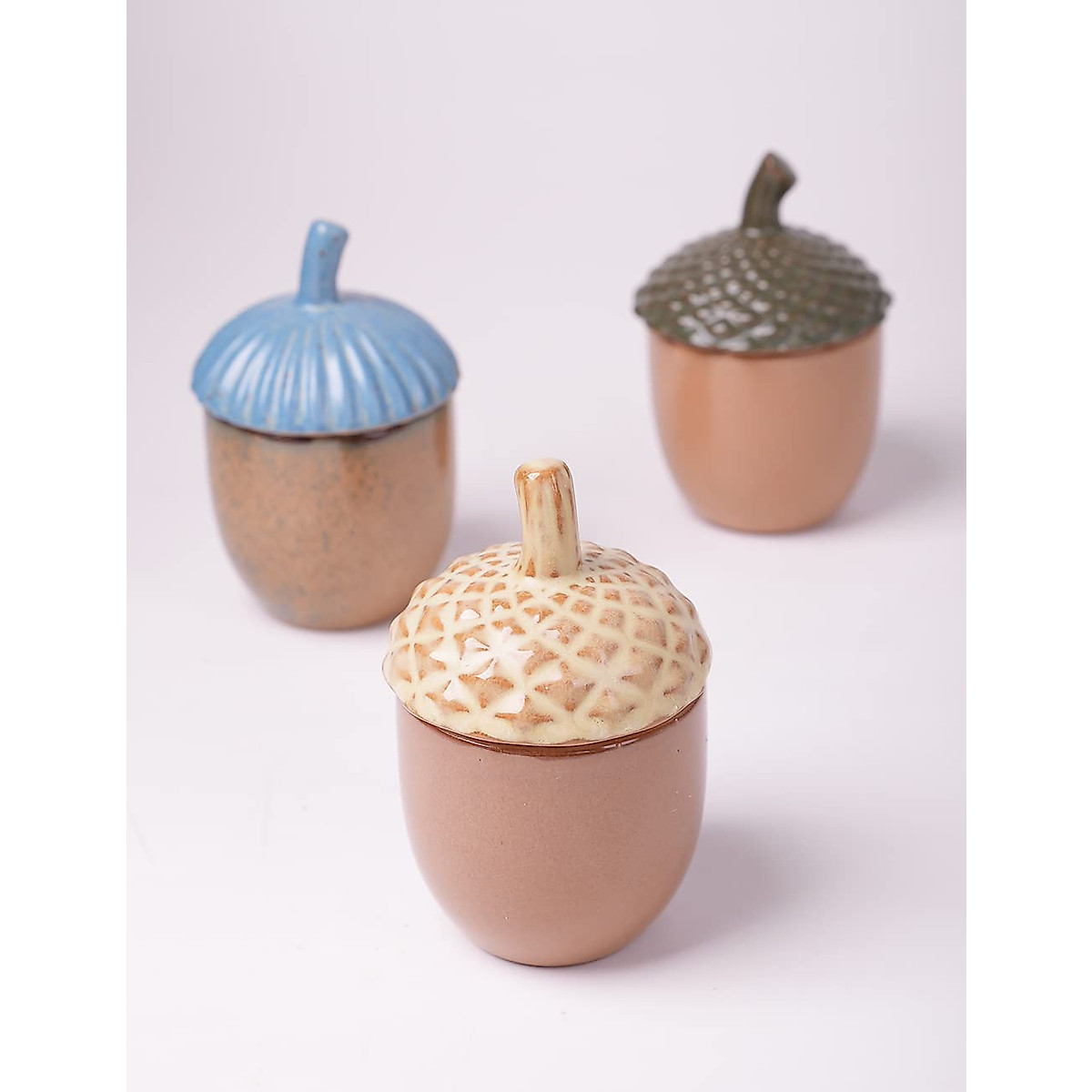 NENBOLEC 3pcs Cookie Jar Candy Dish Snack Tray Pinecone Gifts Sculpture Modern Decor Statue Table Centerpiece Crafts Ceramic Figurine Arts 4.7 inch