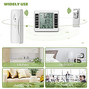 KeeKit Refrigerator Thermometer, Indoor Outdoor Thermometer with 2 Sensors, Wireless Digital Freezer Thermometer with Audible Alarm Temperature Gauge, Min/Max Record for Home, Kitchen – White