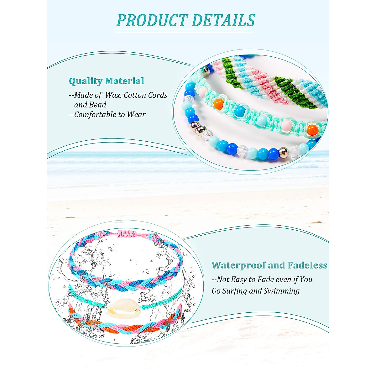 Hicarer 29 Pcs Surfer Wave Bracelet for Women Adjustable Summer Beach Bracelets Handmade Waterproof Braided Rope Bracelets(Summer Style)