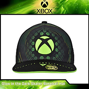 Microsoft Xbox Baseball Hat, Glow in The Dark Skater Adult Snapback Cap with Flat Brim, Green/Black, One Size