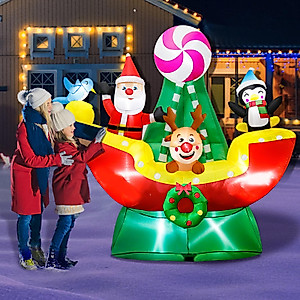 Mukum 6FT Long Easter Inflatable Outdoor Decorations Easter Inflatable Bunny Eggs Carrot Inflatable Gift Box LED Light Up Easter Decorations with Build-in LED Blow Up for Indoor Outdoor