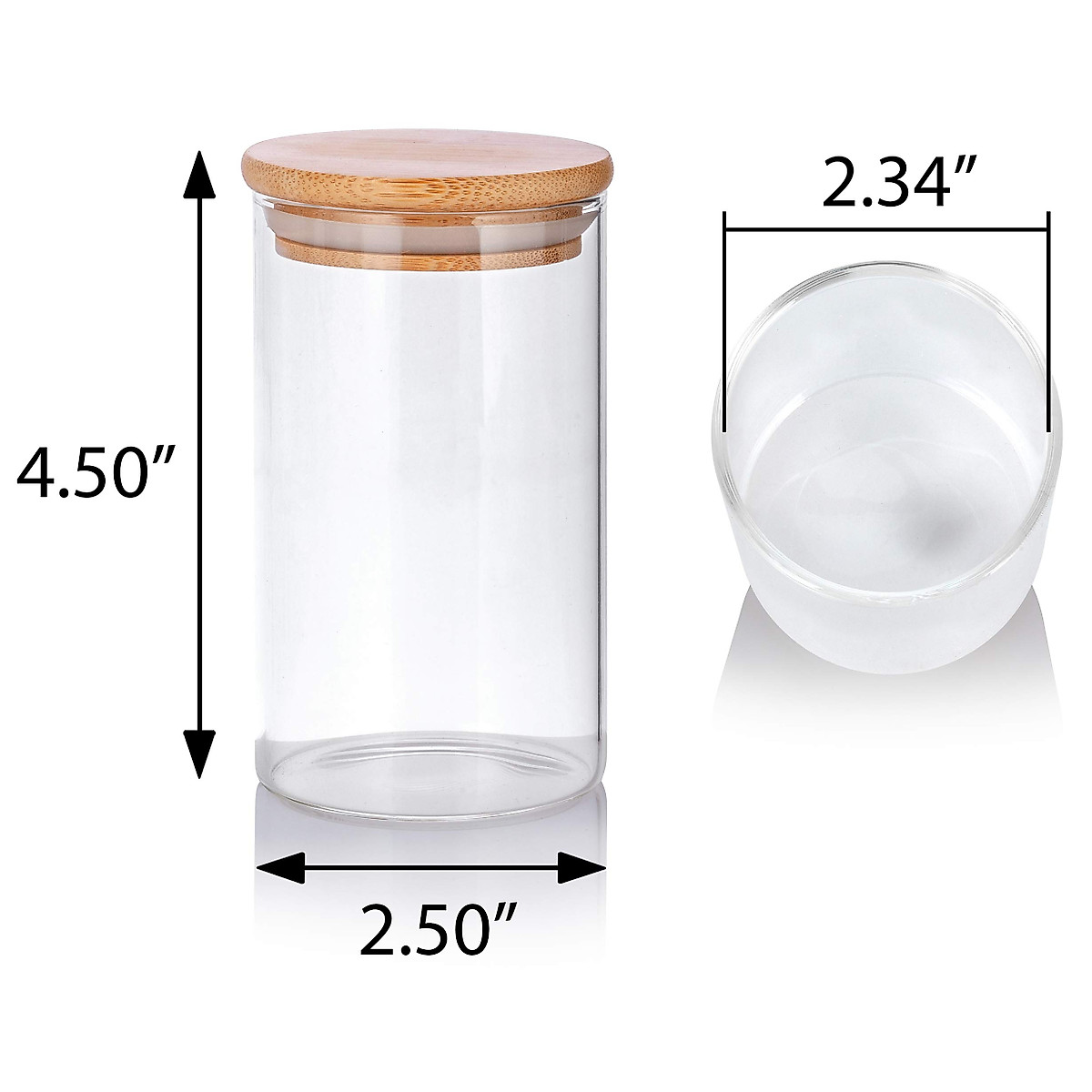 JUVITUS 10 oz Clear Glass Tall Jar with Wooden Bamboo Lid (3 Pack)