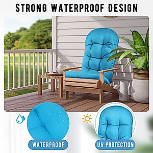 Vemkyrio 4 Pack Adirondack Chair Cushion, Waterproof&Fade-Resistant Rocking Chair Cushion - High Back Patio Cushions Lengthen, Thickened Patio Chair Pad for Outdoor and Indoor (Blue)
