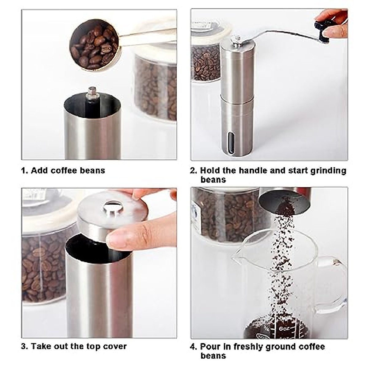 Manual Coffee Grinder, Adjustable Portable Coffee Grinder, Stainless Steel Hand Coffee Mill Grinder,Small Hand Coffee Grinder Manual,Grinding Burr for Travel, Camping, Kitchen and Offiice