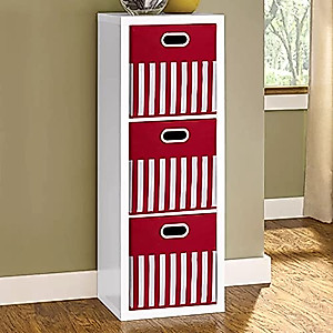 i BKGOO Folable Fabric storage Bins.Set of 3 Cubby Cubes with Handles Red-White Vertical lines 13x13x13 inch