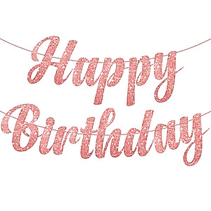 KatchOn, Cursive Glitter Rose Gold Happy Birthday Banner - Pre-Strung, 10 Feet, No DIY | Pink Happy Birthday Banner for Rose Gold Birthday Decorations | Happy Birthday Sign, Happy Birthday Decorations