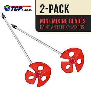TCP Global Paint, Epoxy Resin, Mud Power Mixer Blade Drill Tool for Mixing Quarts and Gallons (2 Pack) - 10" Long, 1/4" Round Drill Shaft, 2.5" Plastic Paddles - Stirring Cans, Buckets, Pails and Cups