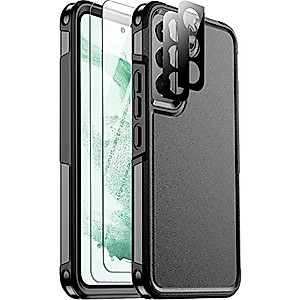 Temdan Heavy Shockproof for Samsung Galaxy S22 Case, with 2 Pack [Tempered Glass Screen Protector + Camera Lens Protector] [12 FT Military Grade Drop-Proof] Rugged Full-Body Protection,Black
