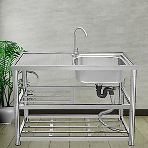 Outdoor Sink,Free Standing Utility Sink Stainless Steel Kitchen Sink Commercial Restaurant Sink With Drainboard For Laundry Room,Garage,Outdoor And Indoor (Size : 90 * 45 * 80 * 45cm, Color : Right)