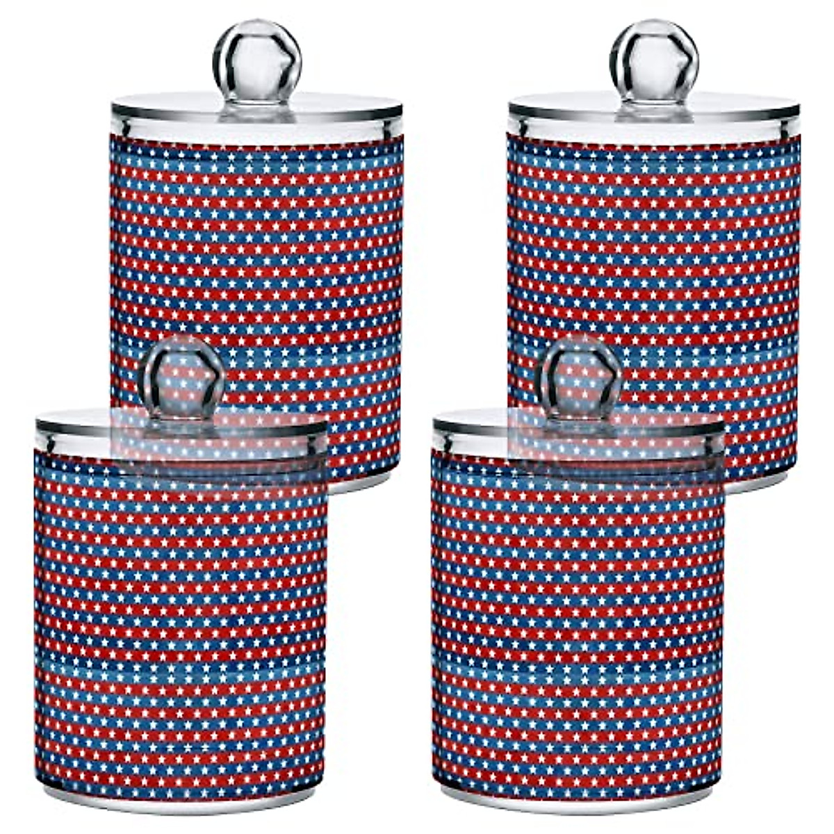 Kigai 2 Pack Plastic Jars with Lids Patriotic Stars Airtight Container for Coffee Tea Candy Food Storage, 14oz Clear Apothecary Jars Bathroom Qtip Holder Organizer for Cotton Swabs Cosmetics