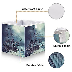 Blueangle Pirate Ship Rectangle Storage Bin, 15.8 x 10.6 x 7 in, Large Collapsible Organizer Storage Basket for Home Décor（414）