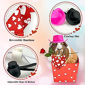 CooShou 4 Pcs Valentine's Day Guinea Pig Hat Bandana Outfits Hamster Hat Costume Small Animal Black Pink Hats Heart Bandanas Clothes Suitable for Rats Hamster Guinea Pig Lizard