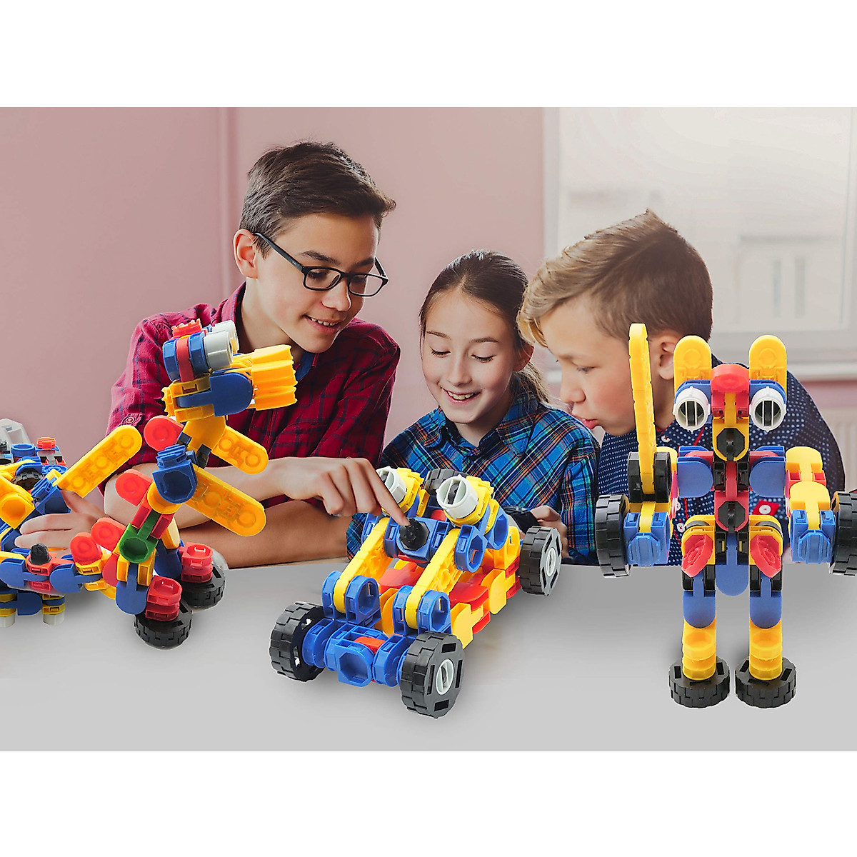 Skoolzy Klikio 8 in 1 Construction Building Engineering Toys 98 Piece Kit - STEM Bin Toys for Ages 7+, Includes Storage Bag and Booklet with Building Designs