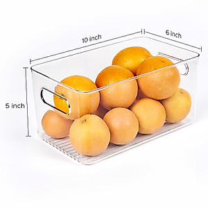 Chikit 4 PCS Clear Plastic Storage Bins, Refrigerator Organizer Bins with Handles, Pantry Organizer Bins for Food, BPA-Free Fridge Organizer for Fridge, Freezer, Kitchen, Cabinet, Pantry, 10" Long