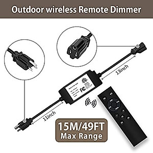 Banord Outdoor Dimmer, Max. 360W Plug-in Dimmer Switch for LED String Lights, Wireless Remote Control Dimming Controller with 4 Brightness Mode