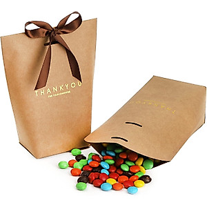 Frcctre 40 Pack Thank You Gift Bags with Ribbons, 3.1"X2.3"X 6.5" Kraft Paper Gift Wrap Boxes Party Favor Treat Bags Goody Bags Candy Cookie Bags for Wedding Bridal Shower Birthday Party