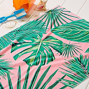 Sun Sprouts 100% Cotton Beach Towel Palm Leaves Pattern for Kids & Toddler. Bath, Pool, Camping, Travel Towel for Boys & Girls. 30” x 60” Quick-Dry & Super Absorbent Beach Blanket