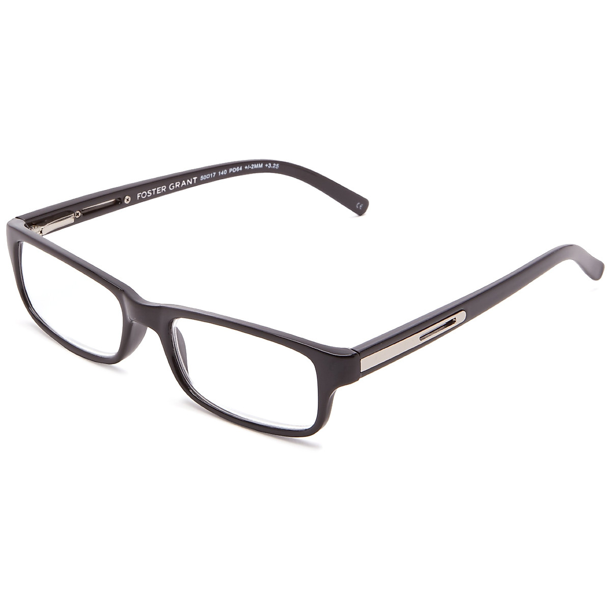 Foster Grant Mens Brandon Glasses Reading, Shiny Black/Transparent, 50 Mm US