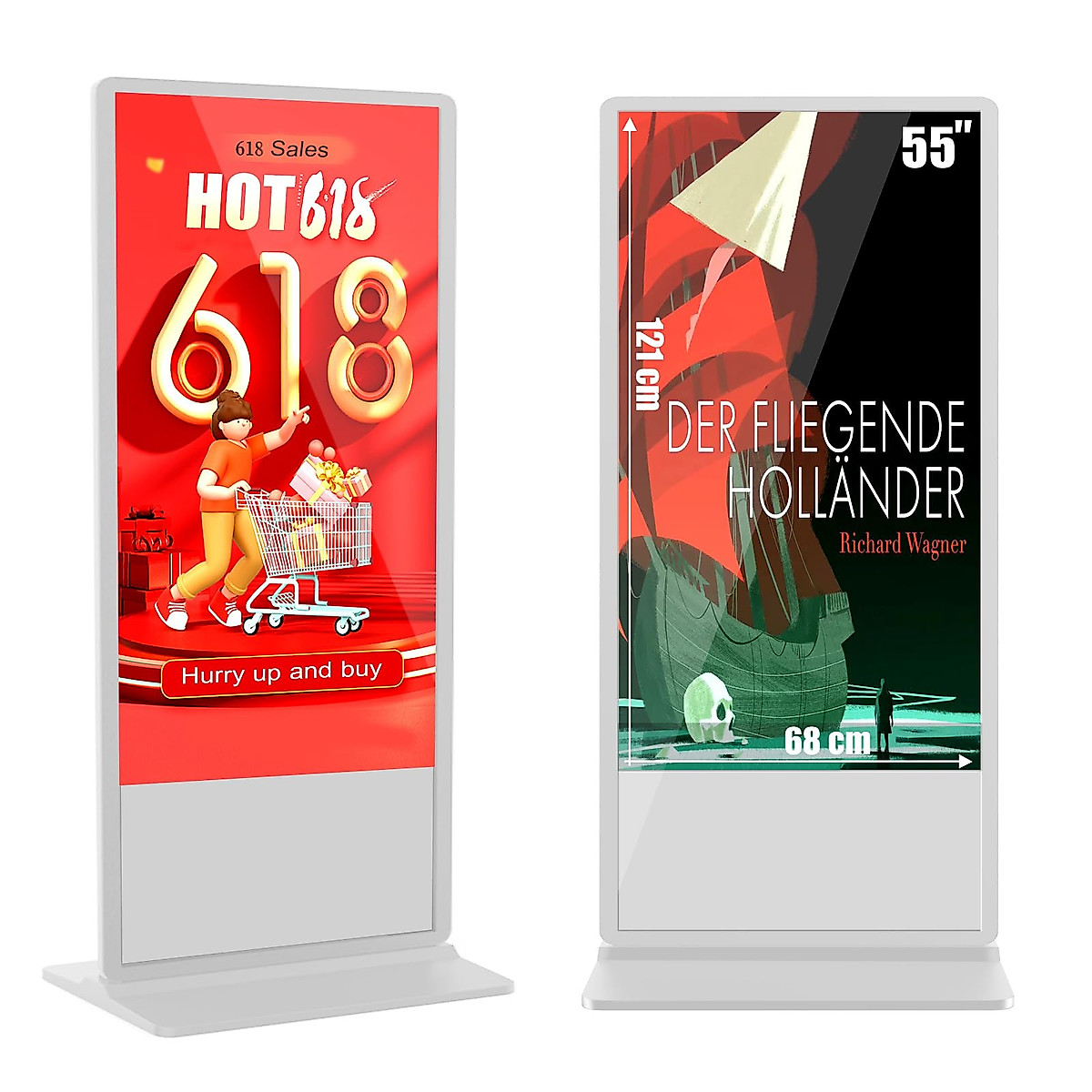 55 Inch Digital Signage Kiosk Non-Touchscreen,2GB+16GB Android 11,Floor Standing LCD Digital Signage, Commercial Interactive Advertising Display Screen, Digital Signage with Auto Media Player White