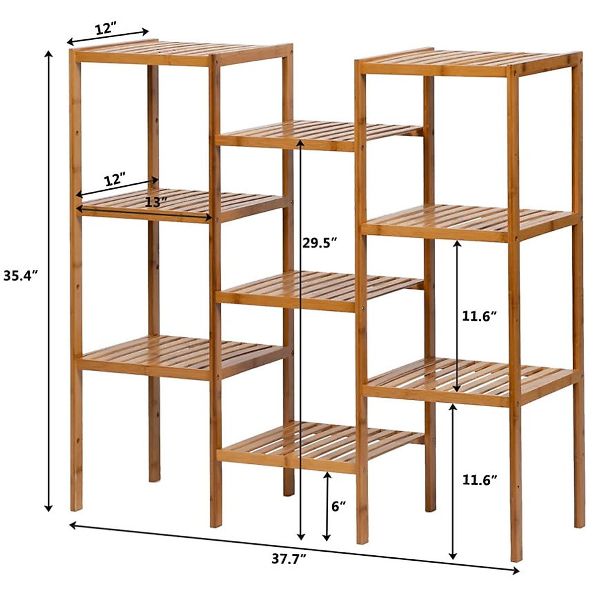 9-Tier Bamboo Bathroom Shelf, Customizable Shelving Unit, Multifunctional Storage Rack, Floor Standing Shelving Unit, Bathroom Shelves Organizer, Wood Corner Rack, for Kitchen, Livingroom, Bedroom