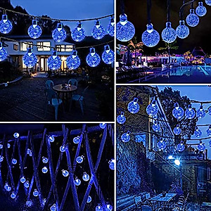 Attimit Solar String Lights Outdoor 50 Led 24 Feet Crystal Globe Lights with 8 Lighting Modes, Waterproof Solar Powered Patio Lights for Garden Yard Porch Wedding Party Decor (Blue)