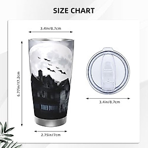jshmgchw 3d Halloween Moon 20oz Tumbler, Car Cup With Lid And Straw, Spill-Proof, Stainless Steel Double Wall Vacuum Insulated Reusable Coffee Travel Mug, For Cold Drinks, Hot Beverage