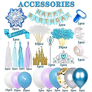 120 Pcs Frozen 2 Birthday Party Supplies, Winter Wonderland Balloons Thanksgiving Christmas New Year Party Decorations - Birthday 2nd 3rd 4th 5th Decor Includes Balloons, Banner, Paper Tassel