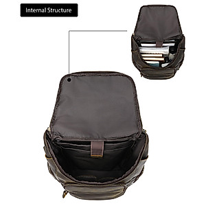 LANNSYNE Retro Distressed Cowhide Leather Backpack for Men fits 16" Laptop Rucksack Travel Weekender Daypack