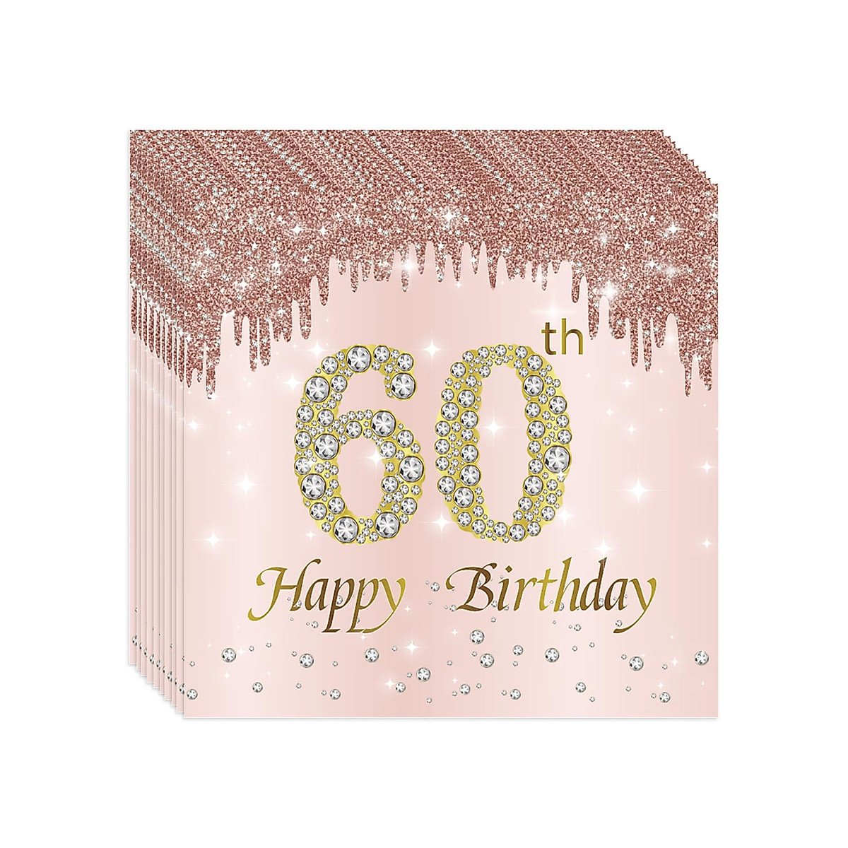 Rose Gold Birthday Party Supplies,Disposable Party Tableware Sets - 60 Years Paper Plates,Napkins,Plastic Forks Knives,Tablecloths,60th Birthday Decorations for Women,24 Guests