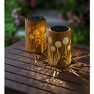 pearlstar Outdoor Solar Table Lamp 2pack Metal Dandelion Solar Lantern Lights, Retro Orange Finsih, Outside Decor for Patio Garden Yard Pathway Tabletop Waterproof(Dandelion)