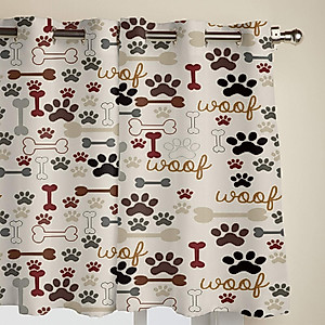 T&H Home Draperies & Curtains, Cutly Dog Pug for Pet Lover Window Curtain, 2 Panel Curtains for Sliding Glass Door Bedroom Living Room, 80" W by 63" L